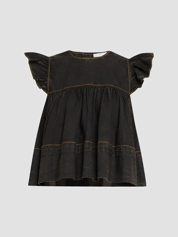 GANNI Denim Flutter-sleeve Babydoll Top