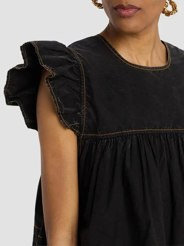 GANNI Denim Flutter-sleeve Babydoll Top