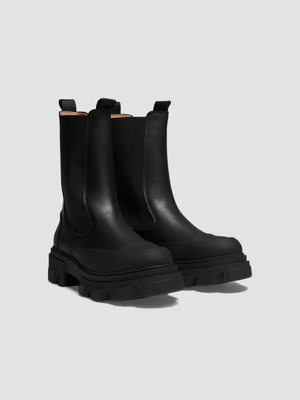 GANNI Logo Leather Chelsea Boots