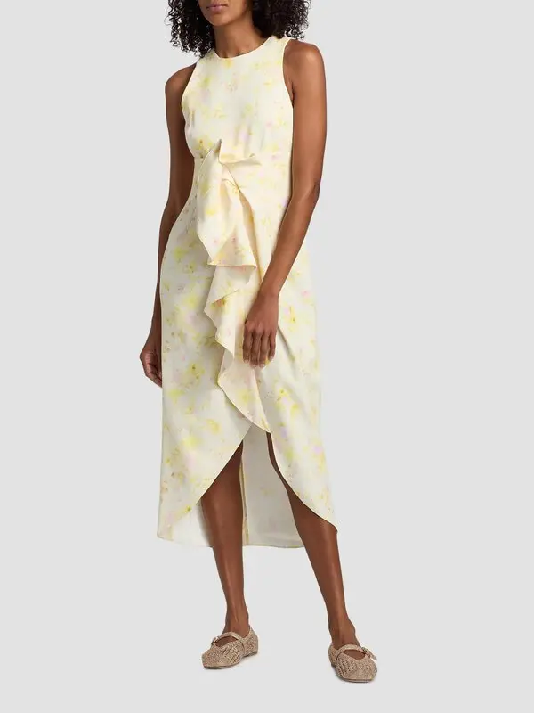 KIKA VARGAS Liv Peony Ruffle Midi-dress