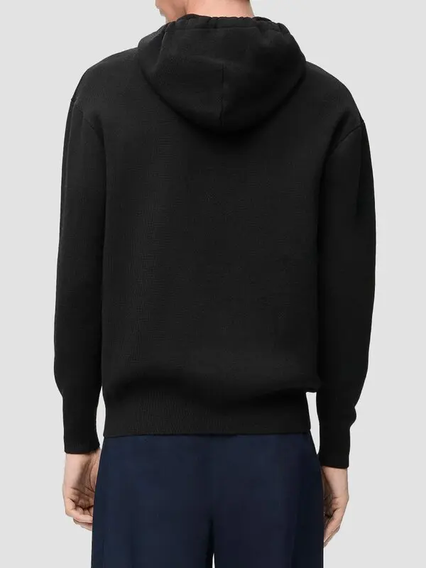 Loewe Leather Patch Pocket & Wool Zip-front Hoodie - Black