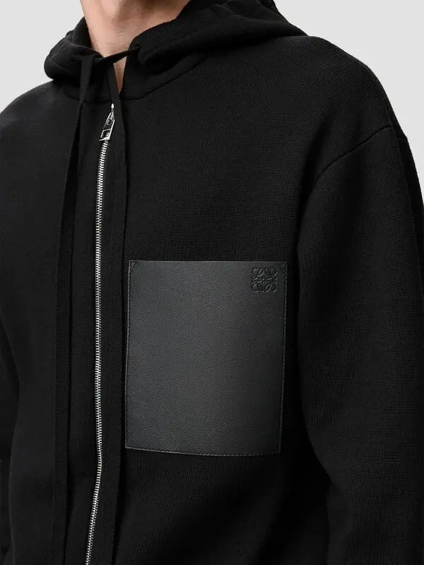 Loewe Leather Patch Pocket & Wool Zip-front Hoodie - Black