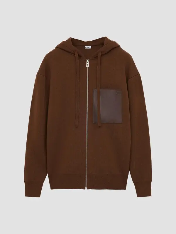 Loewe Leather Patch Pocket & Wool Zip-front Hoodie - Brown