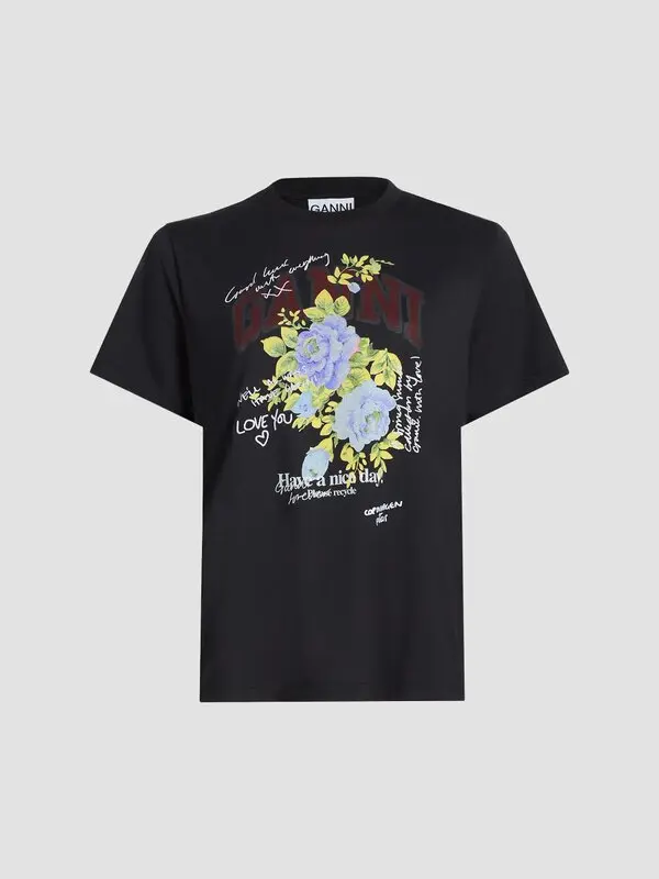 GANNI Rose Graphic T-shirt - Phantom