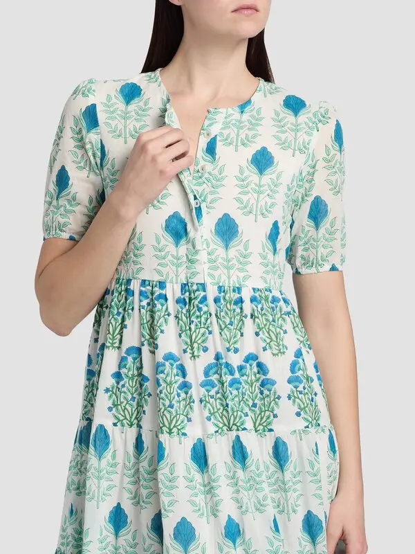 RO'S GARDEN Daphne Floral Cotton Midi-dress