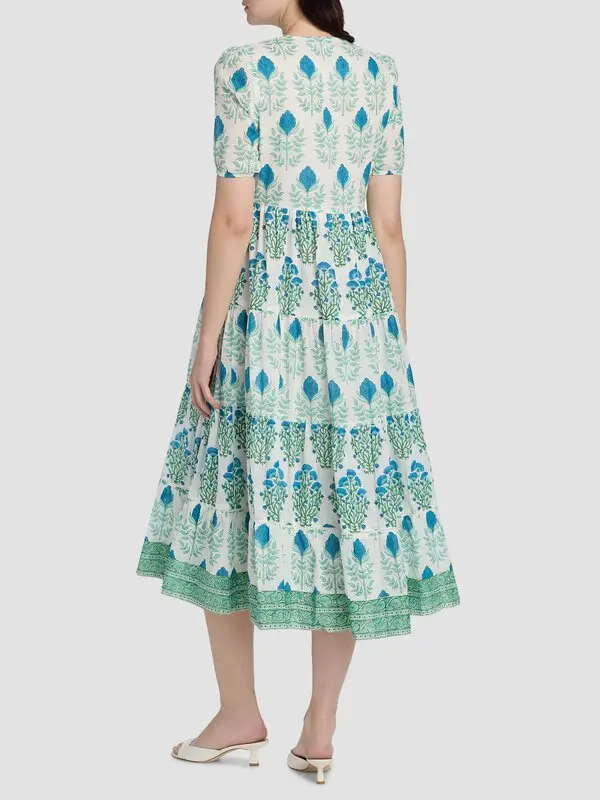 RO'S GARDEN Daphne Floral Cotton Midi-dress