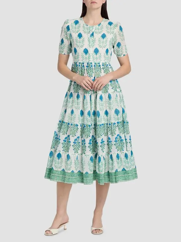 RO'S GARDEN Daphne Floral Cotton Midi-dress