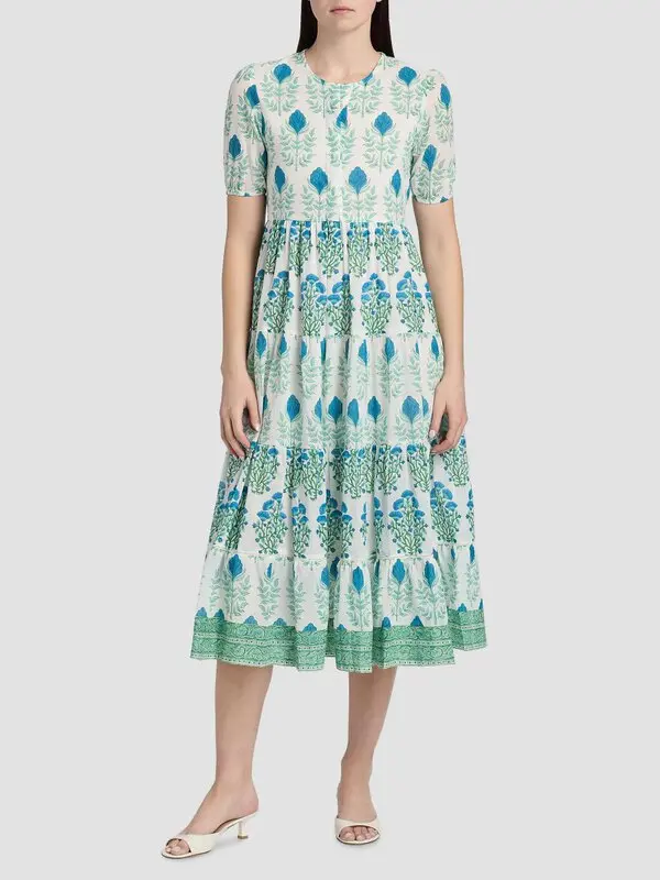 RO'S GARDEN Daphne Floral Cotton Midi-dress