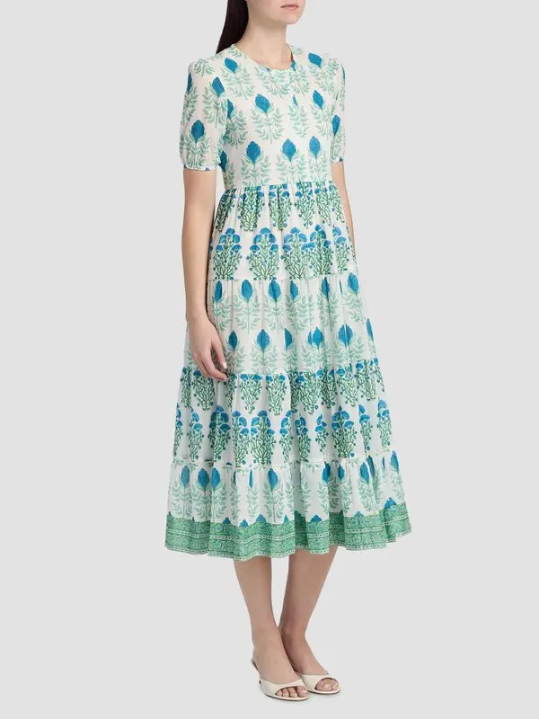 RO'S GARDEN Daphne Floral Cotton Midi-dress