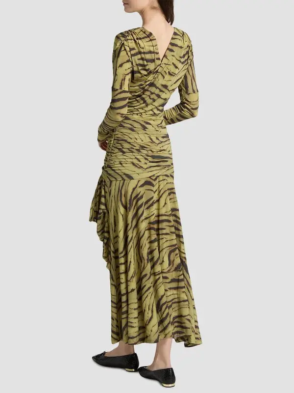 GANNI Zebra-print Ruched Dress - Khaki