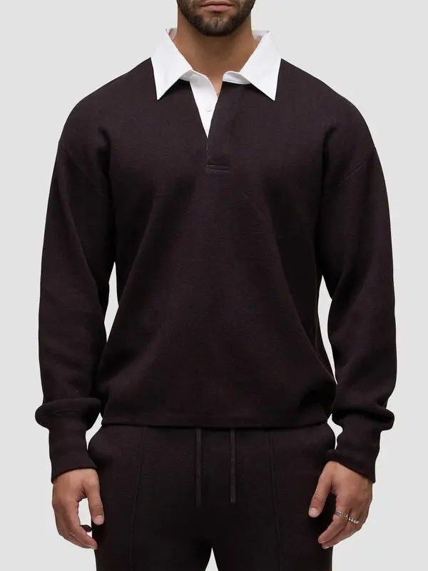 Hudson Jeans Contrast Cotton-cashmere Long-sleeve Polo Shirt