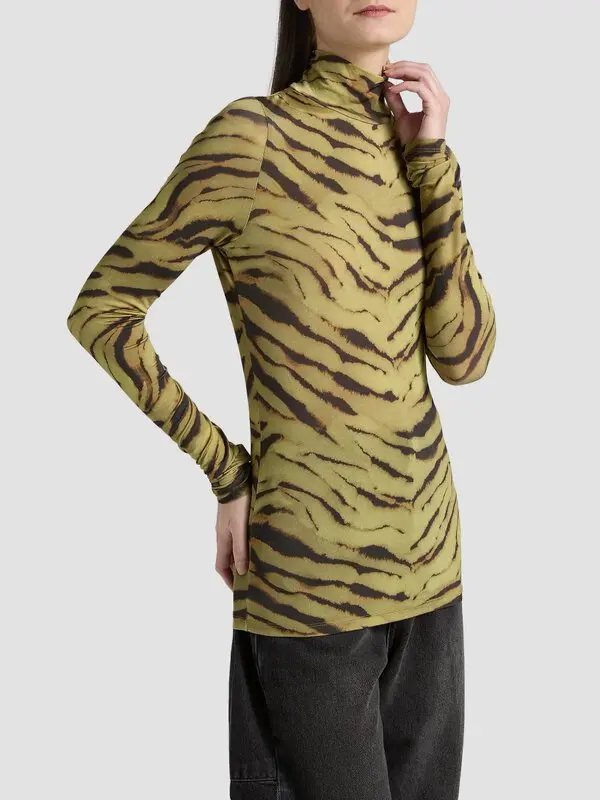 GANNI Tiger-stripe Jersey Turtleneck Top