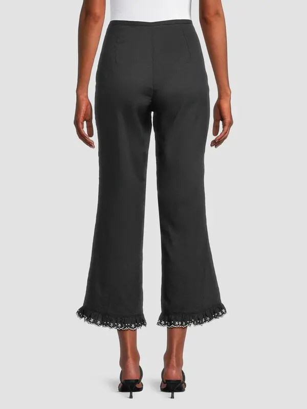 Ciao Lucia Kaja Cotton Voile Embroidered-hem Crop Pants