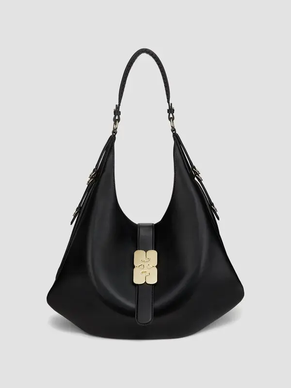 GANNI Large Kat Leather Hobo Bag - Black