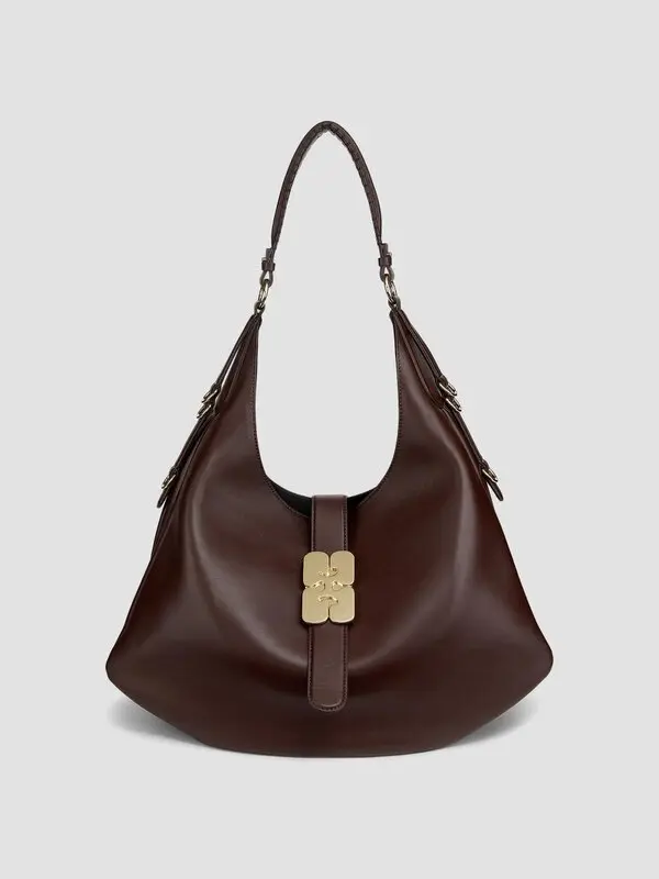 GANNI Large Kat Leather Hobo Bag - Chicory Coffee