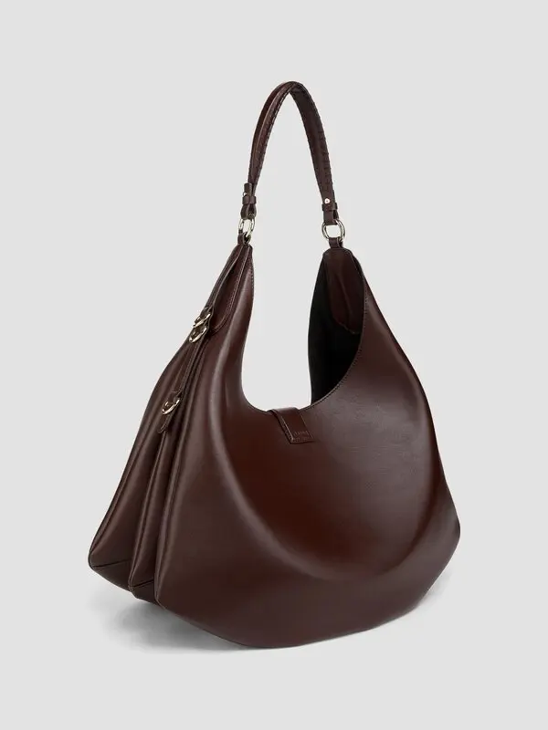 GANNI Large Kat Leather Hobo Bag - Chicory Coffee
