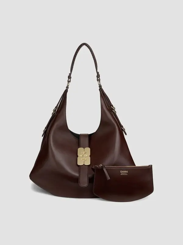 GANNI Large Kat Leather Hobo Bag - Chicory Coffee