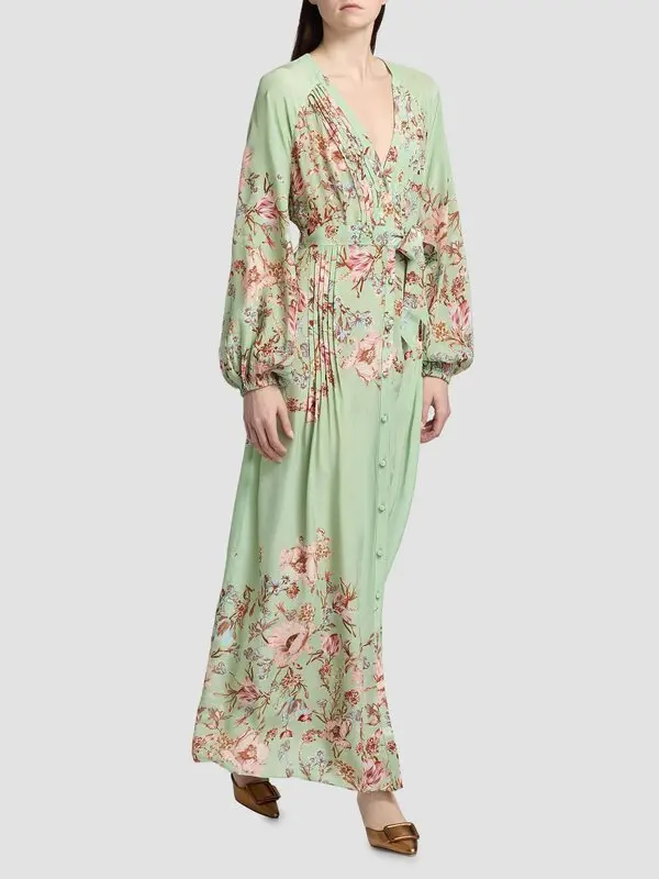 Hemant & Nandita Floral Pintuck Maxi Shirtdress