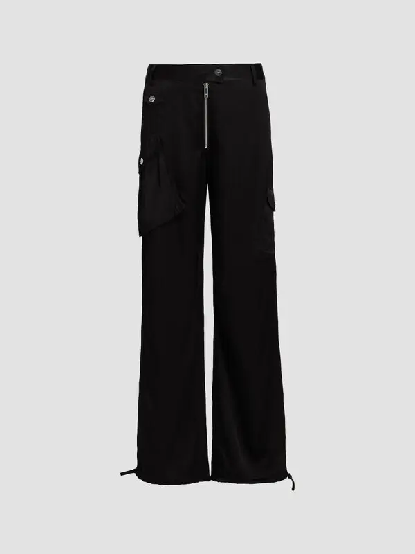 GANNI Washed Satin Cargo Pants - Black