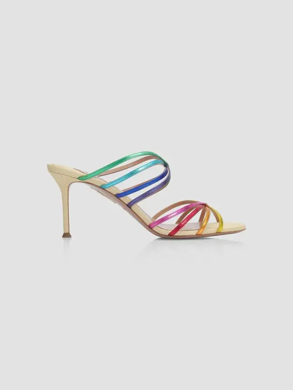 AQUAZZURA Tell Me 75mm Rainbow Leather And Raffia Mule Sandals