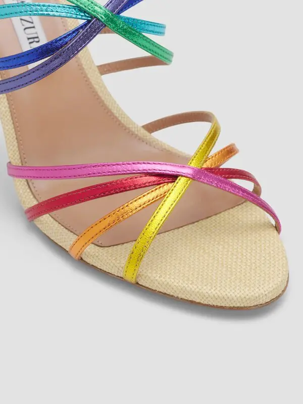 AQUAZZURA Tell Me 75mm Rainbow Leather And Raffia Mule Sandals