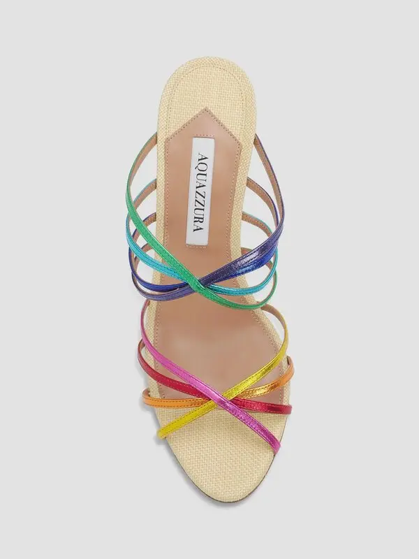 AQUAZZURA Tell Me 75mm Rainbow Leather And Raffia Mule Sandals