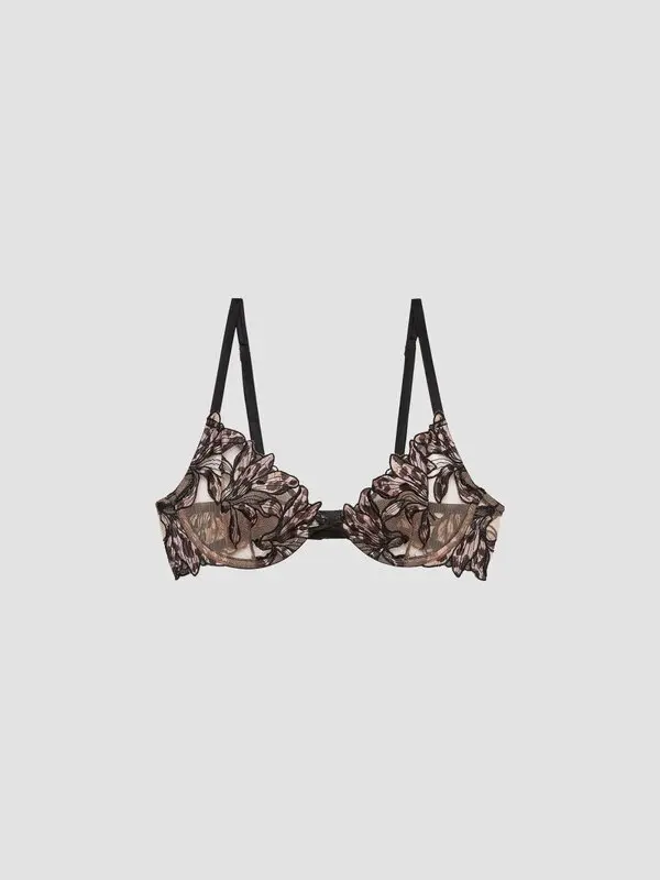 FLEUR DU MAL Lily Embroidered Demi Bra - Leopard Lily