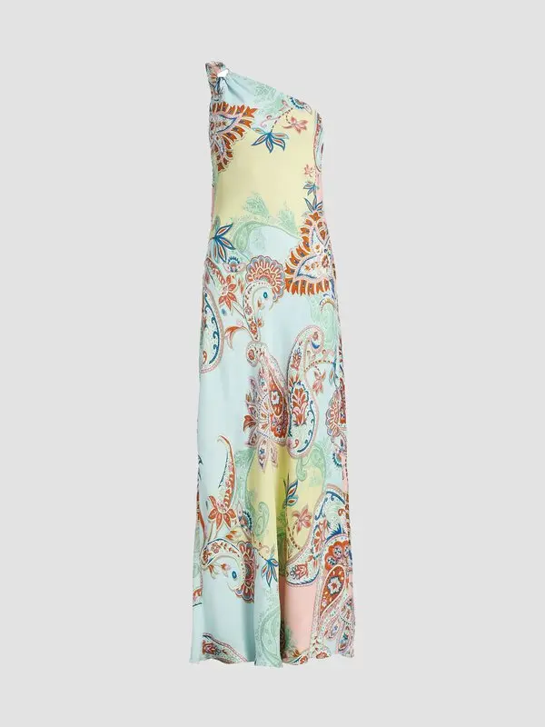 Hemant & Nandita One-shoulder Sash Paisley Maxi Dress