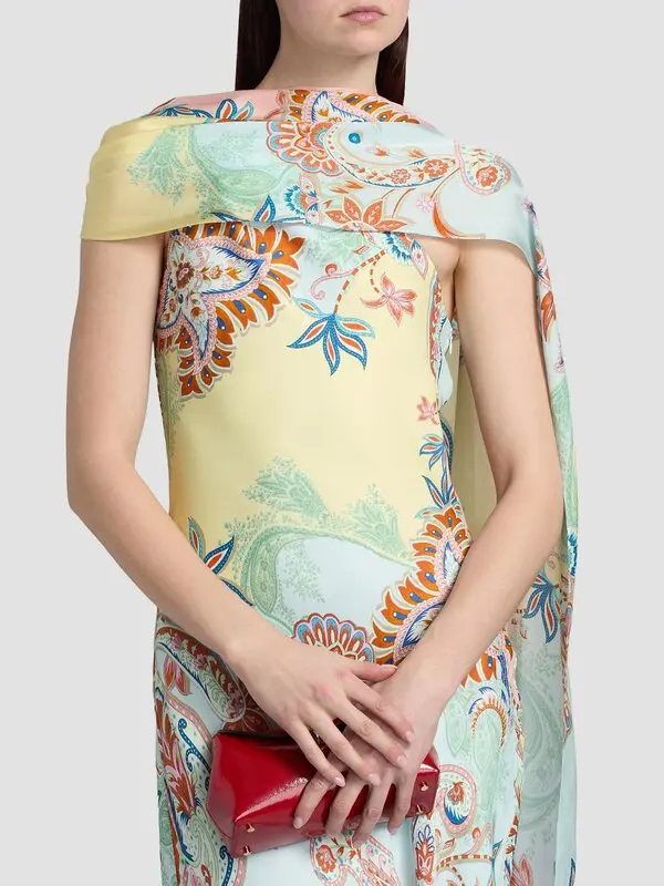 Hemant & Nandita One-shoulder Sash Paisley Maxi Dress