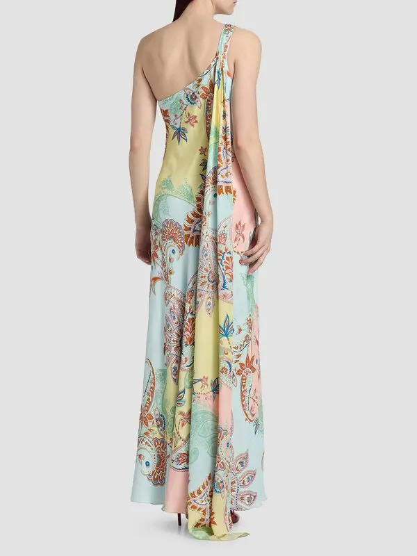 Hemant & Nandita One-shoulder Sash Paisley Maxi Dress