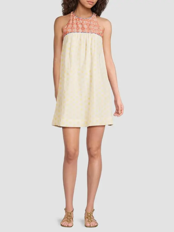 Ciao Lucia Eros Floral-colorblocked Cotton-silk Minidress