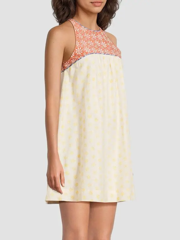 Ciao Lucia Eros Floral-colorblocked Cotton-silk Minidress