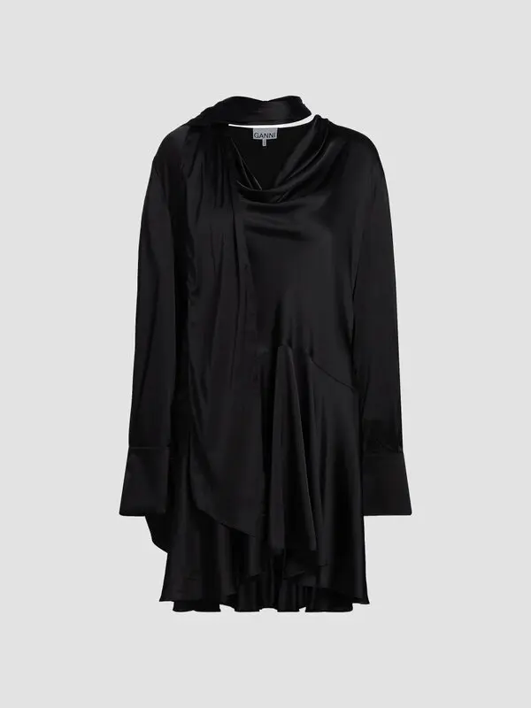 GANNI Stretch-satin Cowlneck Midi-dress