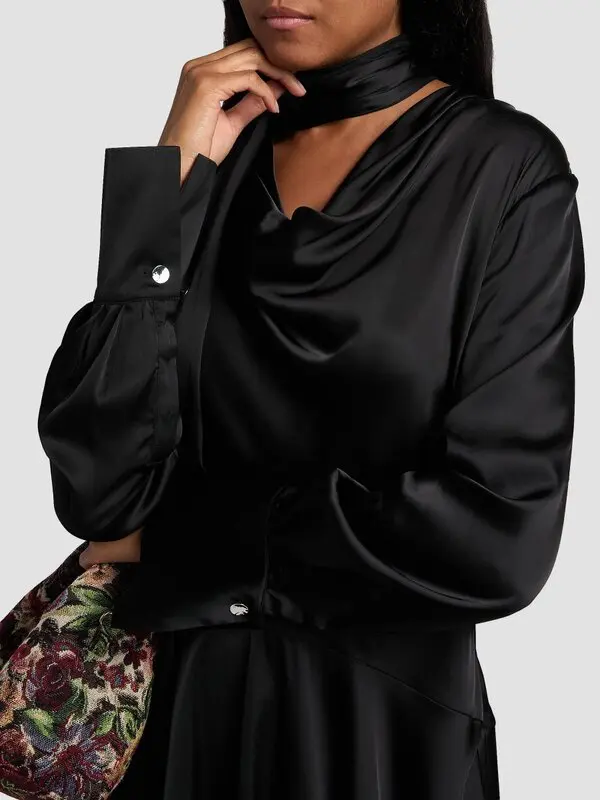 GANNI Stretch-satin Cowlneck Midi-dress
