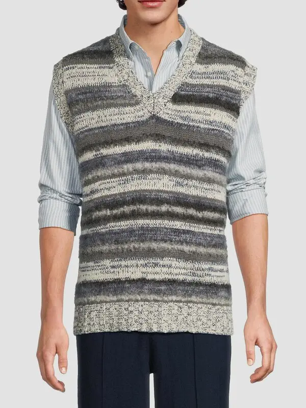 THE ELDER STATESMAN Boucle Mix Stripe Sweater Vest