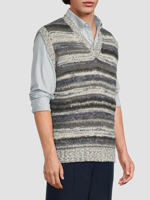 THE ELDER STATESMAN Boucle Mix Stripe Sweater Vest