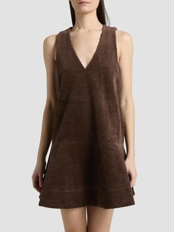 GANNI Seersucker Corduroy V-neck Minidress
