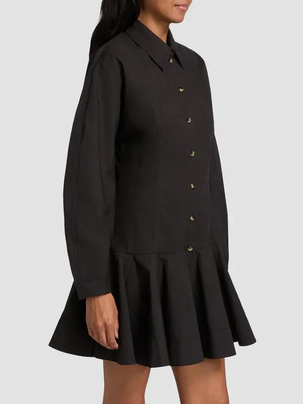 GANNI Stretch Cotton Mini Shirtdress