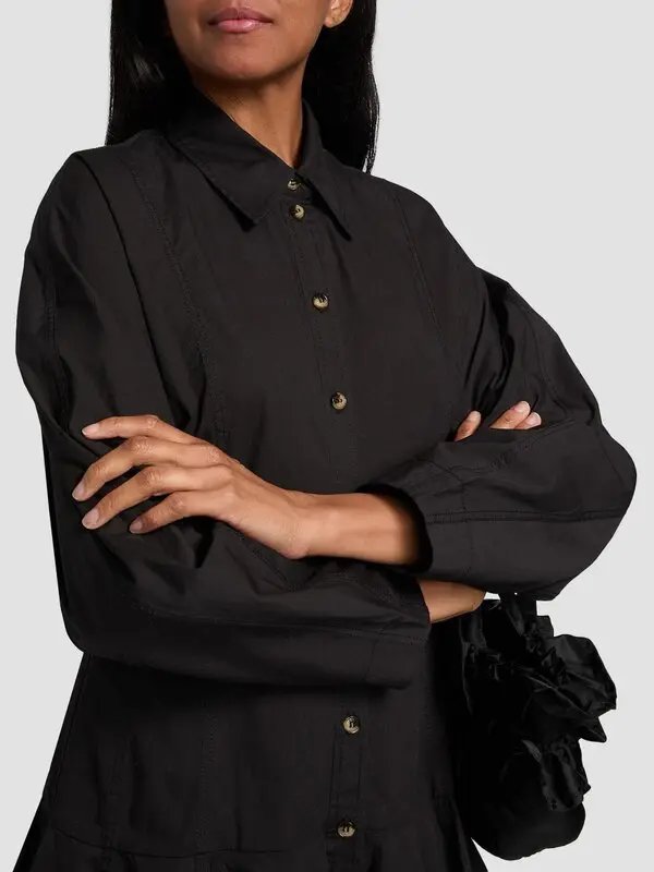 GANNI Stretch Cotton Mini Shirtdress
