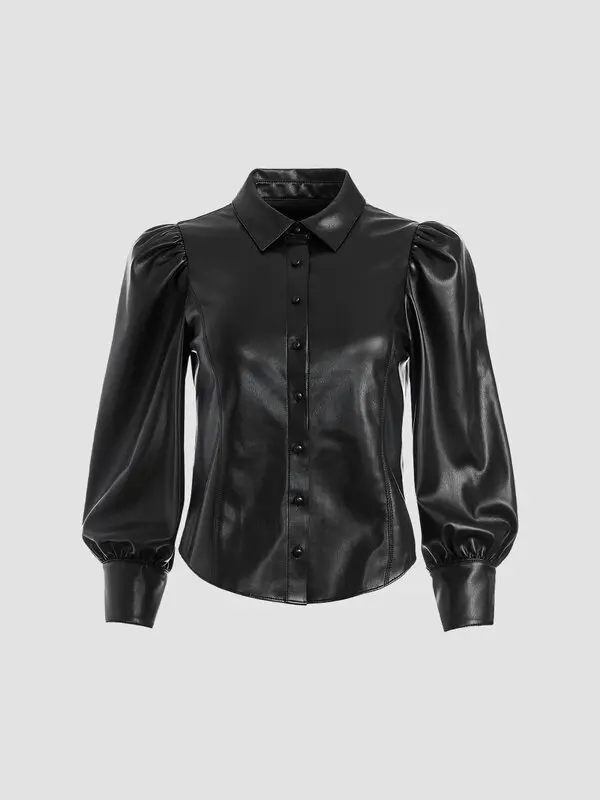 Alice + Olivia Nadine Puff-sleeve Faux Leather Blouse