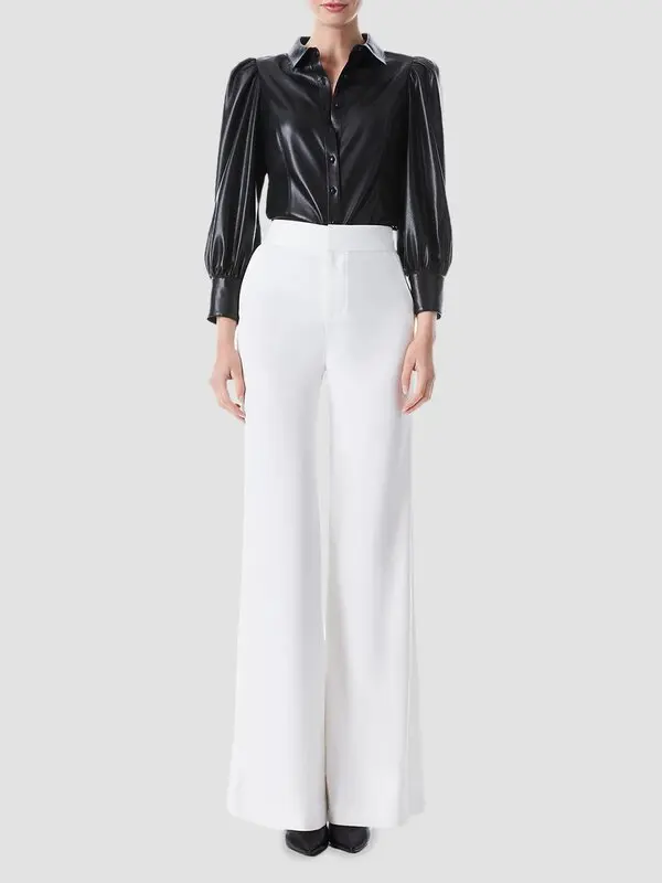 Alice + Olivia Nadine Puff-sleeve Faux Leather Blouse