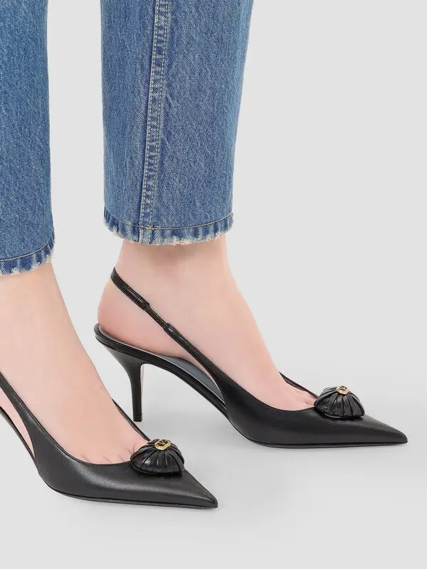 Valentino Garavani Coeur Royal 75mm Slingback Pumps In Kidskin - Black