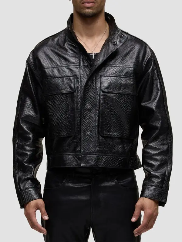 Hudson Jeans Python-embossed Leather Jacket