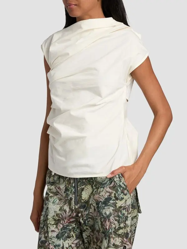 GANNI Stretch-cotton Ruched Top - White