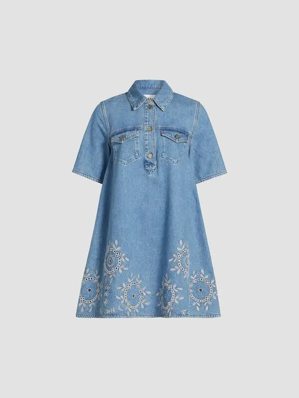 GANNI Broderie Anglaise Denim Minidress