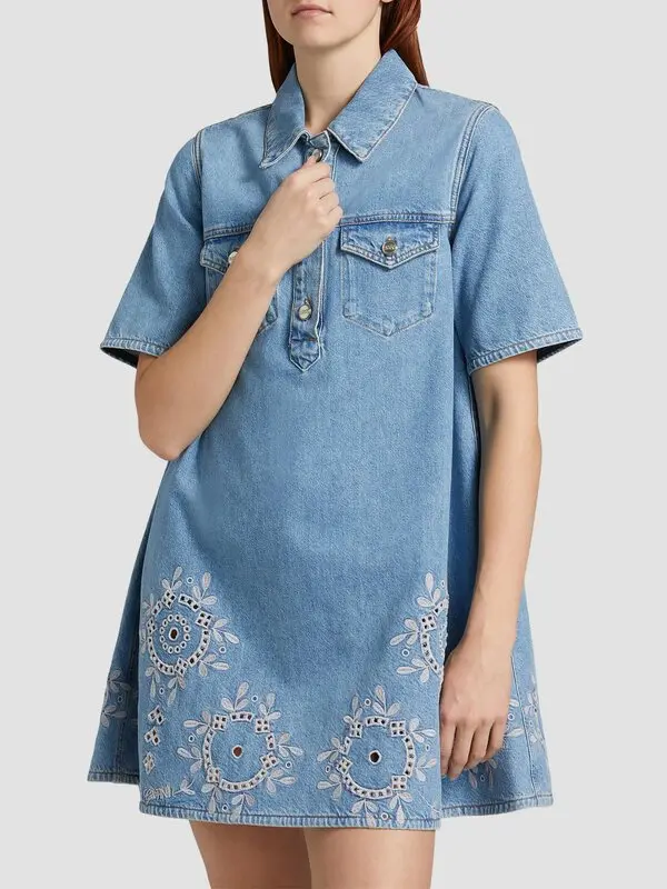 GANNI Broderie Anglaise Denim Minidress