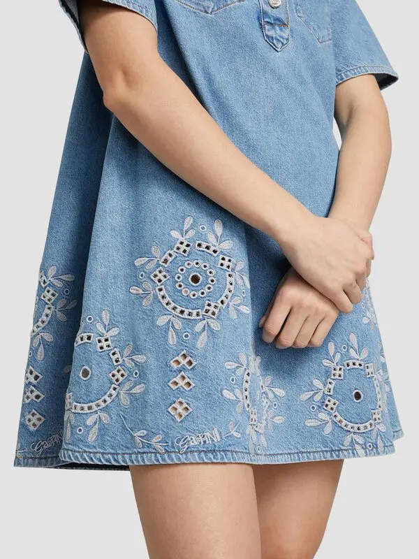 GANNI Broderie Anglaise Denim Minidress