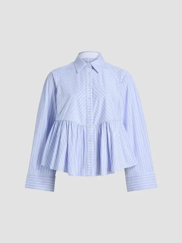 KIKA VARGAS Ambika Striped Cotton-blend Peplum Shirt - Blue