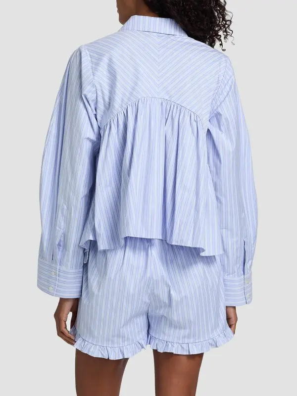 KIKA VARGAS Ambika Striped Cotton-blend Peplum Shirt - Blue