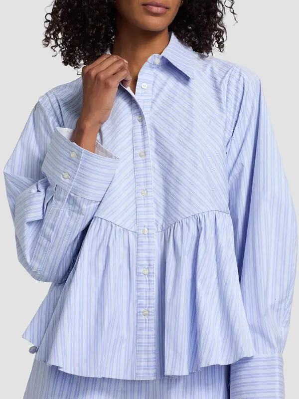 KIKA VARGAS Ambika Striped Cotton-blend Peplum Shirt - Blue
